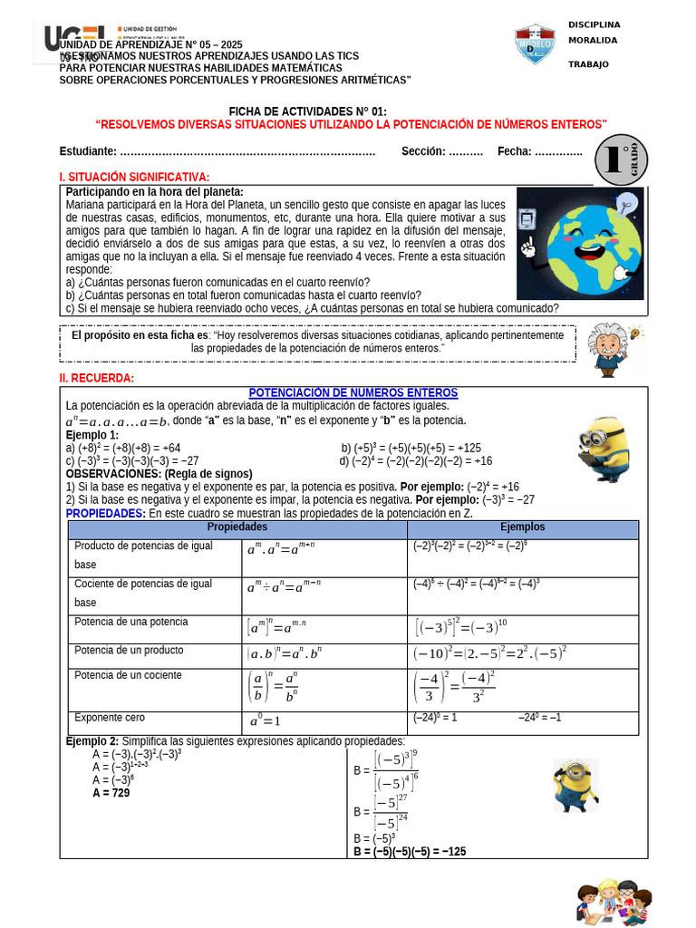 Ficha Sesión 01 UDA 05 | PDF | Exponenciación | Matemáticas