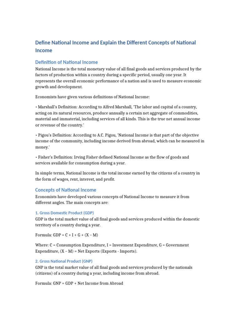 Understanding National Income Concepts | PDF | Measures Of National ...