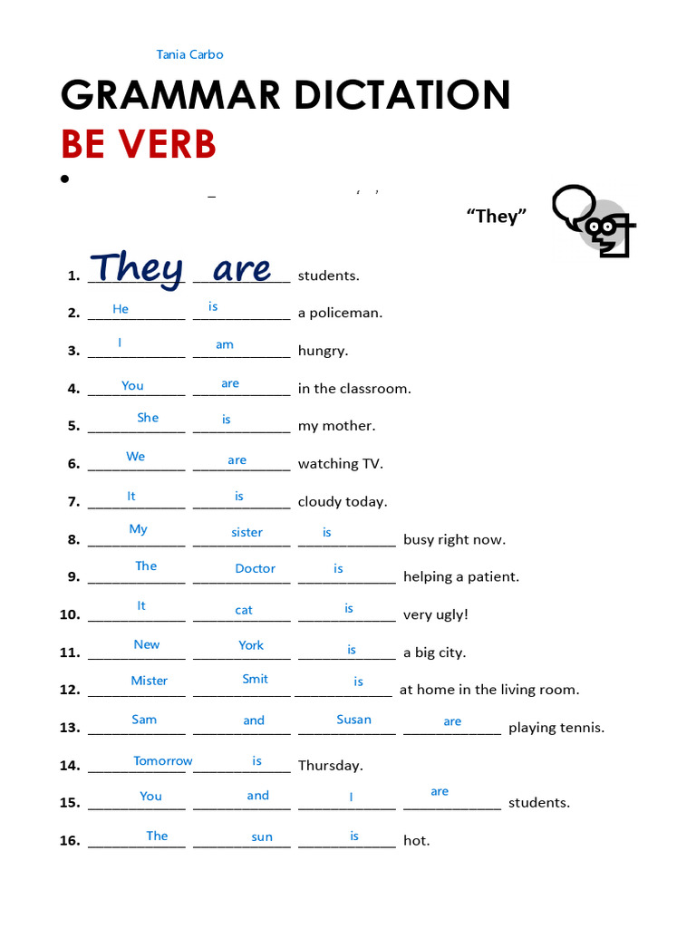VERB To BE HOMEWORK, Grammar Dictation | PDF