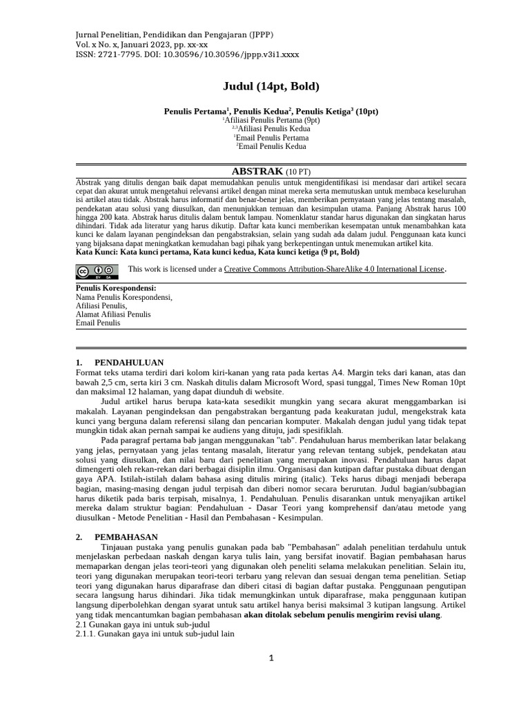 Panduan Penulisan Jurnal JPPP 2023 | PDF