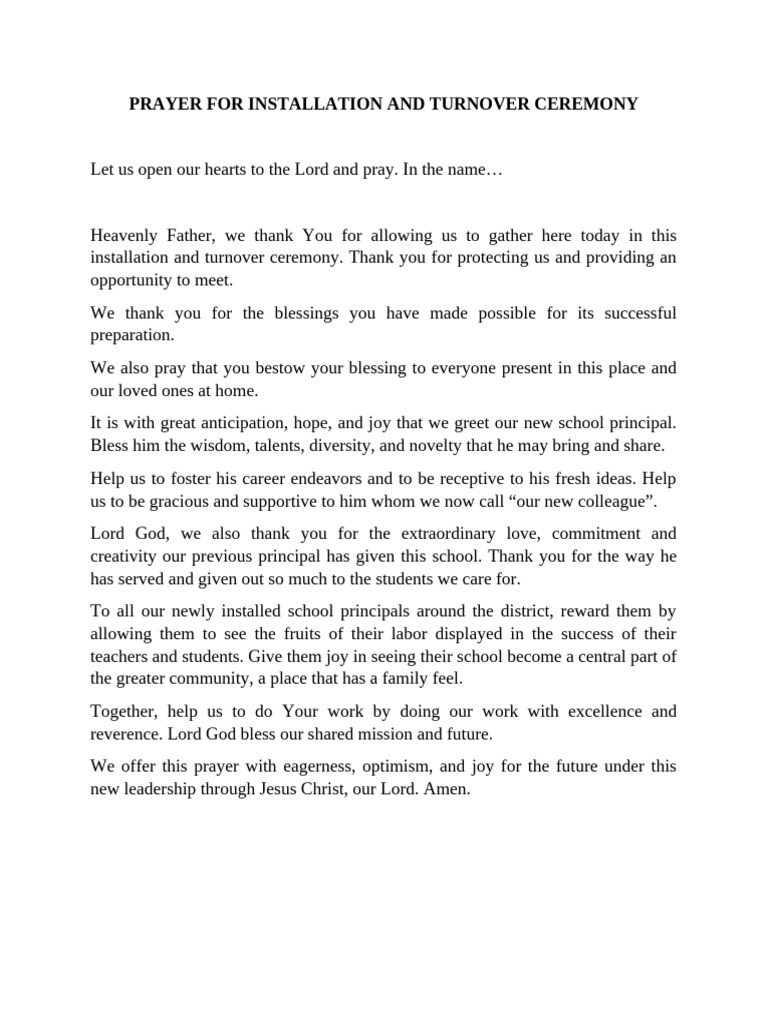 Opening Prayer for Turnover Ceremony | PDF