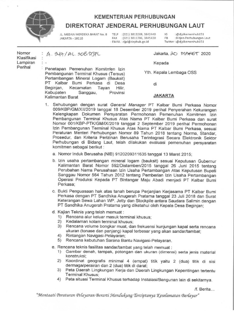 PT Kalbar Bumi Perkasa Terminal Khusus | PDF