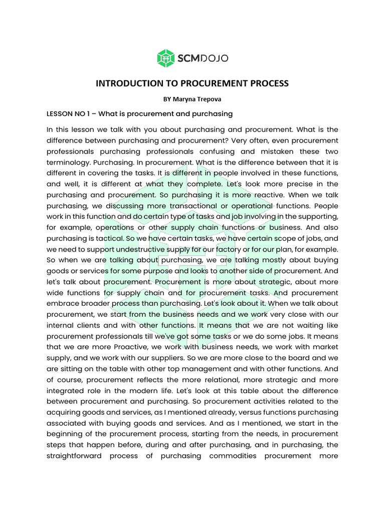 Lesson 1 What Is Procurement and Purchasing | PDF | Procurement ...
