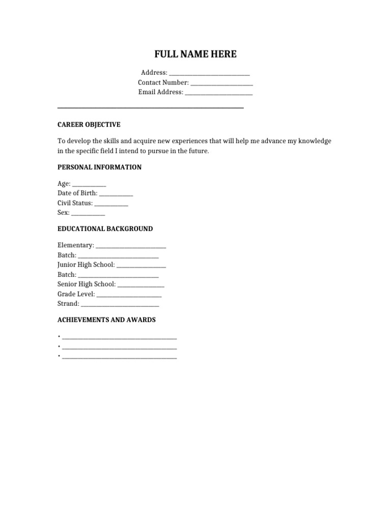 Blank Resume Template | PDF