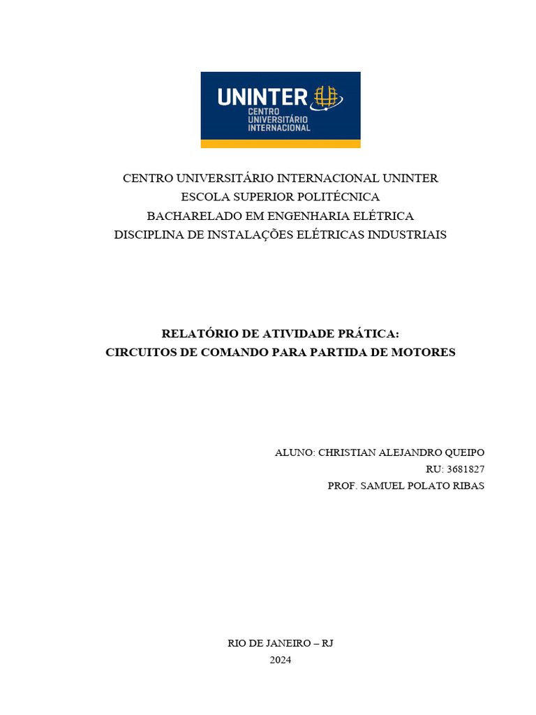 Atividade Prática - Christian Alejandro Queipo - RU 3681827 | PDF | Fusível (elétrico) | Relé
