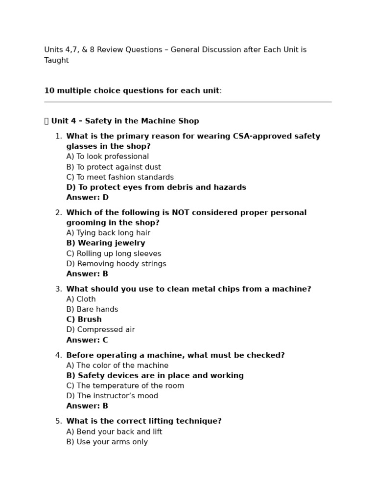 Units 4-7-8 Review Questions With Answers | PDF | Inch | Foot (Unit)