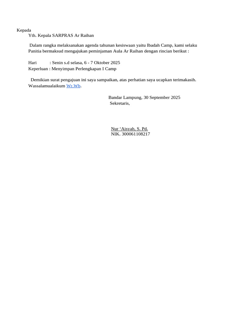 Peminjaman Aula | PDF