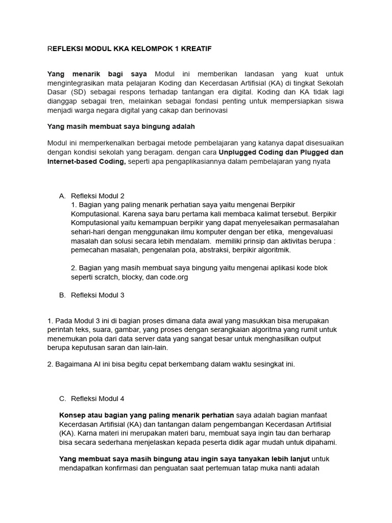Refleksi Modul KKA: Koding & AI SD | PDF