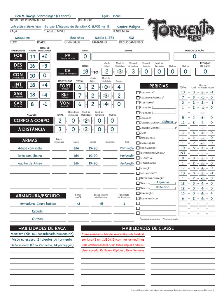 FICHA Corvo (Tormenta RPG) | PDF