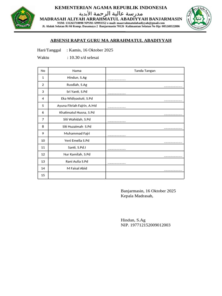 Absensi Rapat | PDF