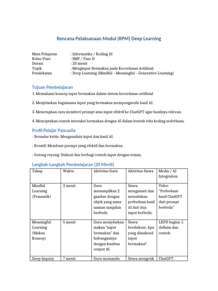 RPM DeepLearning Koding InputBermakna | PDF