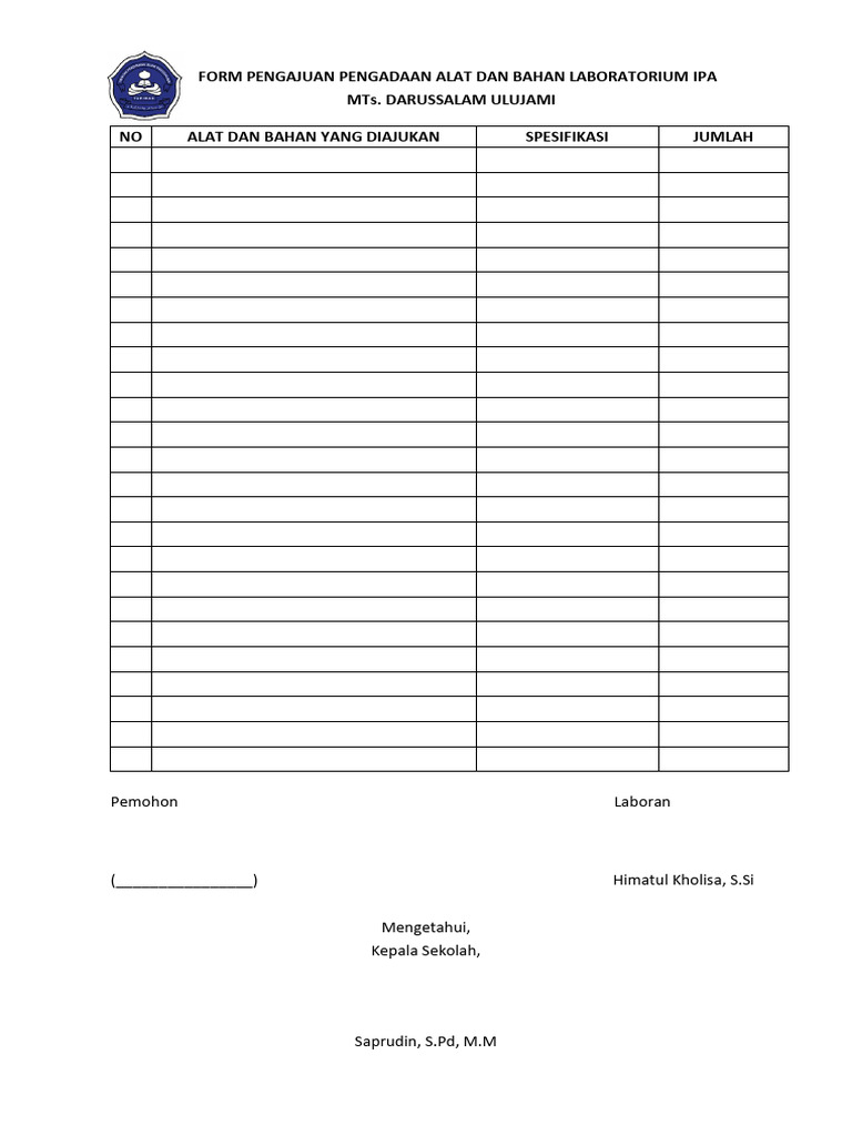 Form Pengajuan Pengadaan Alat Dan Bahan Laboratorium Sains | PDF