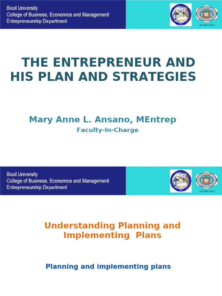 Lesson 6 The Entrepreneur and His Plan and Strategies | PDF | Goal ...
