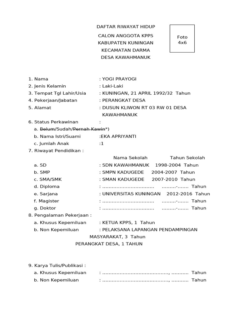 CV Yogi Prayogi Calon Anggota KPPS | PDF