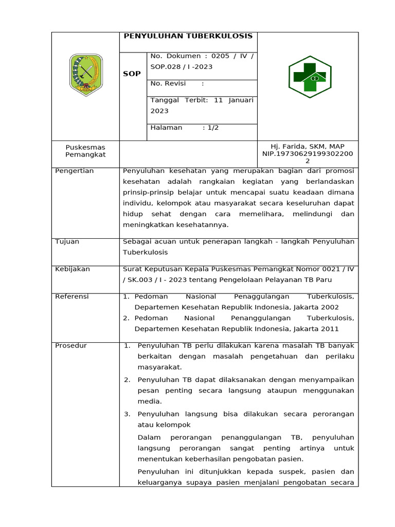 Sop Penyuluhan Tuberkulosis | PDF