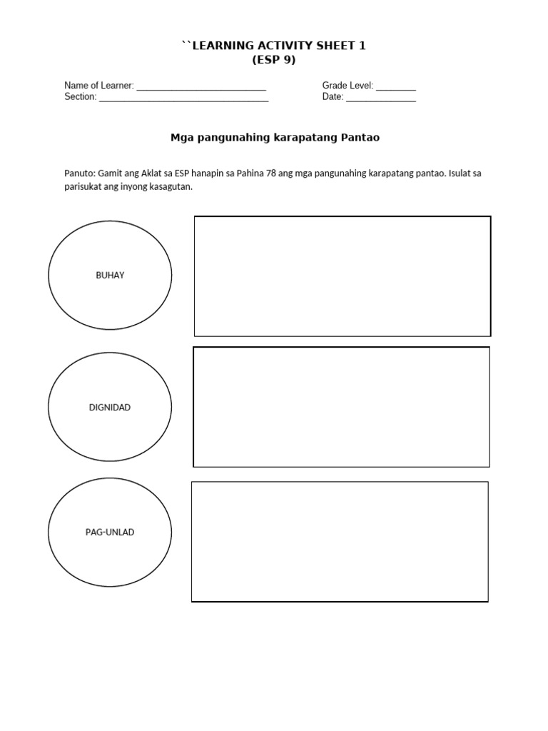 Learning Activity Sheet Grade 9 Esp | PDF
