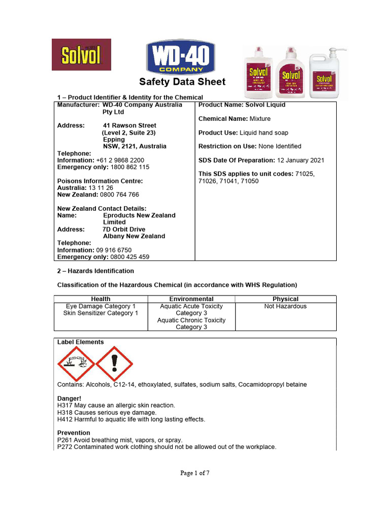 Solvol Liquid Safety Data Sheet | PDF | Dangerous Goods | Toxicity