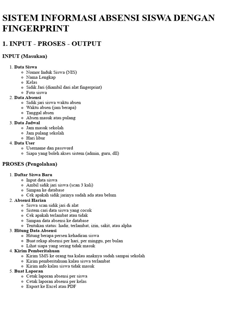 Dokumentasi Sistem Informasi Absensi Siswa Dengan Fingerprint | PDF