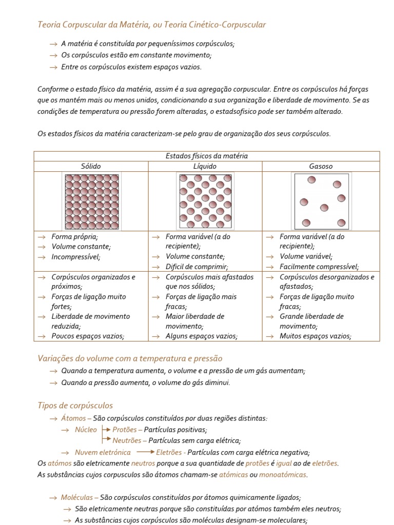 Teoria Corpuscular Da Materia, atomos, moléculas | PDF | Átomos | Moléculas