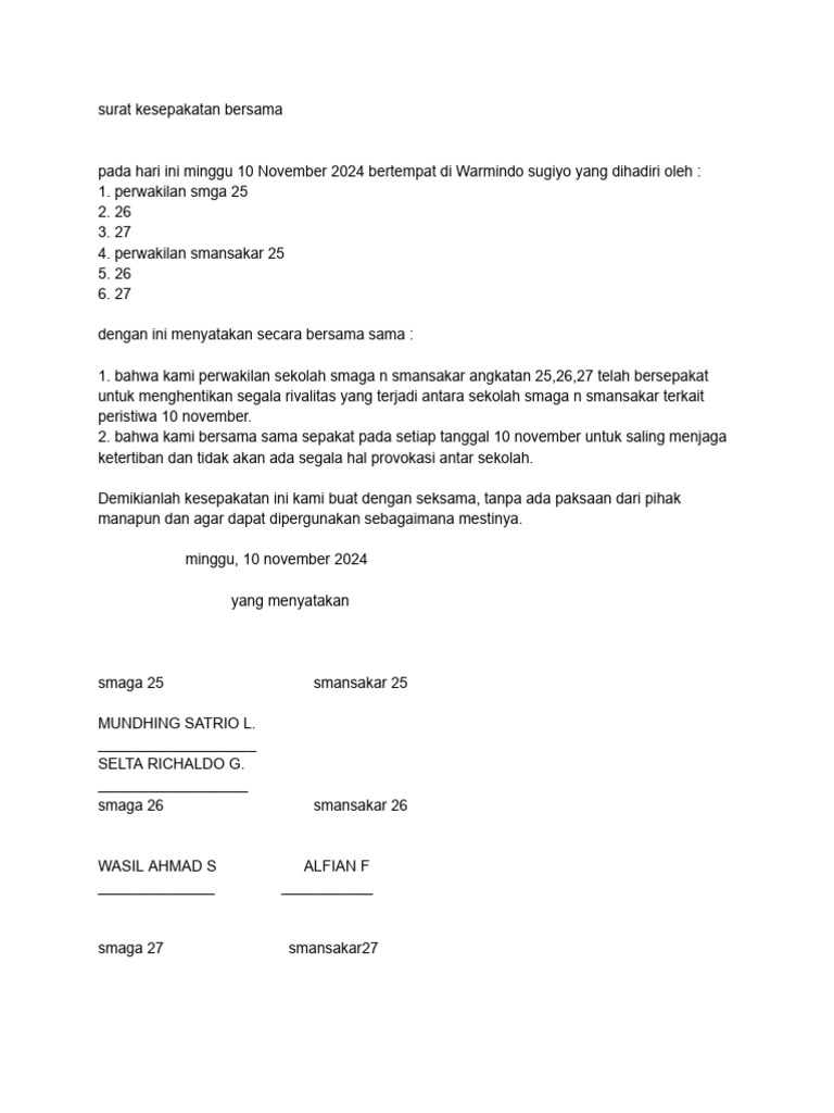 Kesepakatan Damai SMAGA dan SMANSAKAR | PDF