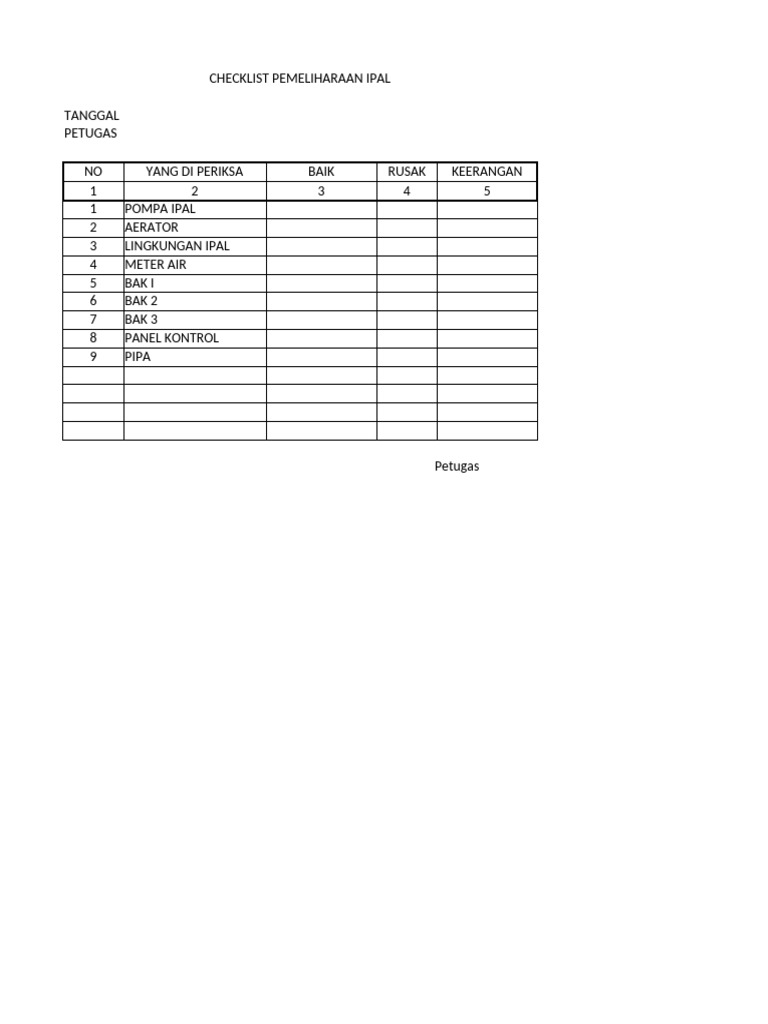 Checklist Pemeliharaan Ipal Efektif | PDF