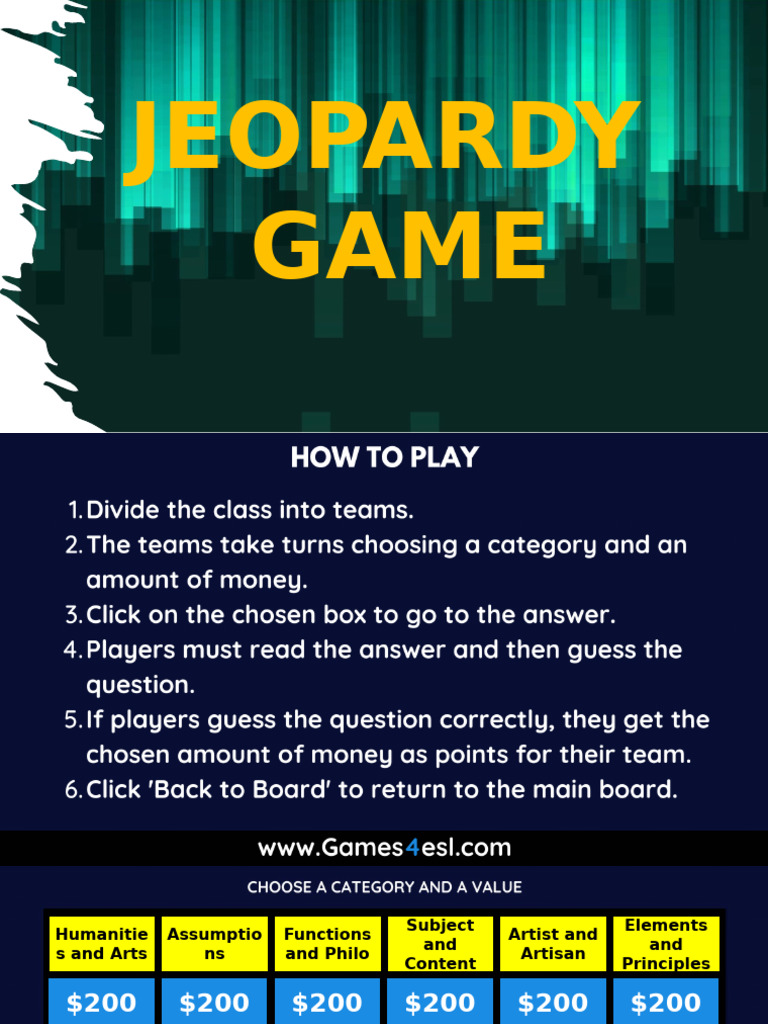 47 - Jeopardy - Art Appreciation | PDF | Aesthetics | Liberal Arts ...