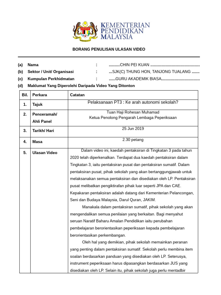 Borang Ulasan Video Webinar | PDF