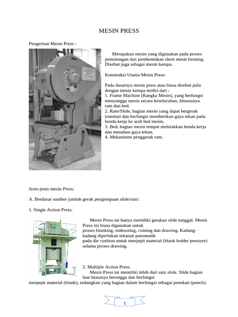 Jenis dan Fungsi Mesin Press Metal | PDF