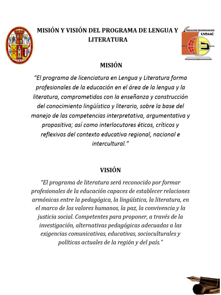 Misión y Visión Programa Lengua | PDF