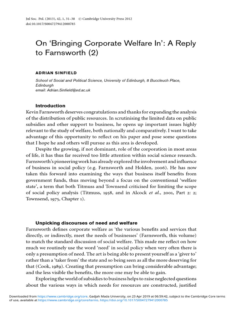 On Bringing Corporate Welfare In' - A Reply To Farnsworth | PDF | Taxes ...