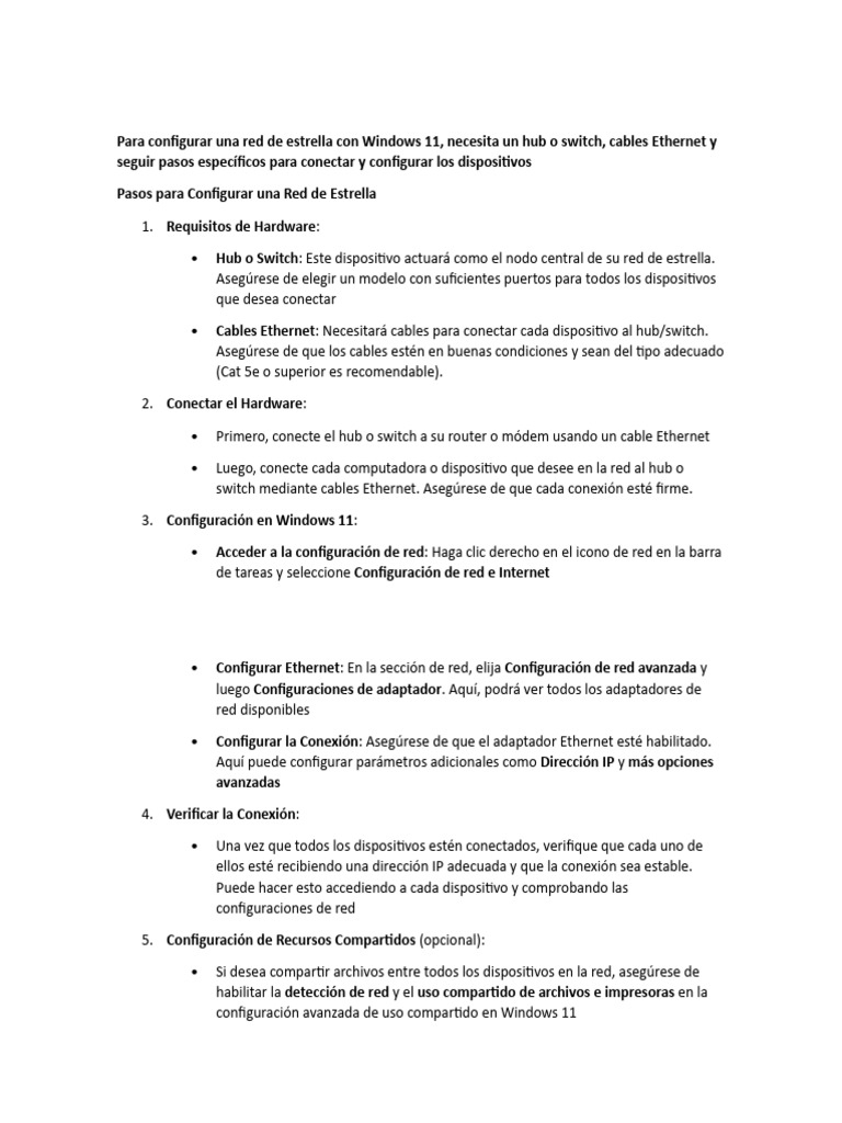 Para Configurar Una Red de Estrella Con Windows 11 | PDF | Red de ...