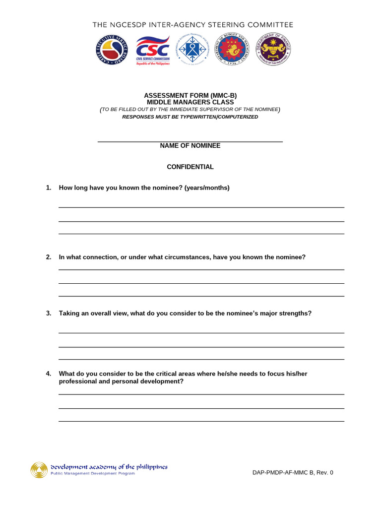 PMDP MMC-B Assessment Form | PDF