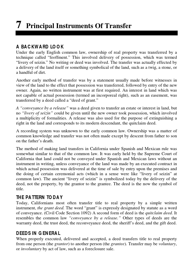 Principal Instruments of Property Transfer | PDF | Deed | Title (Property)