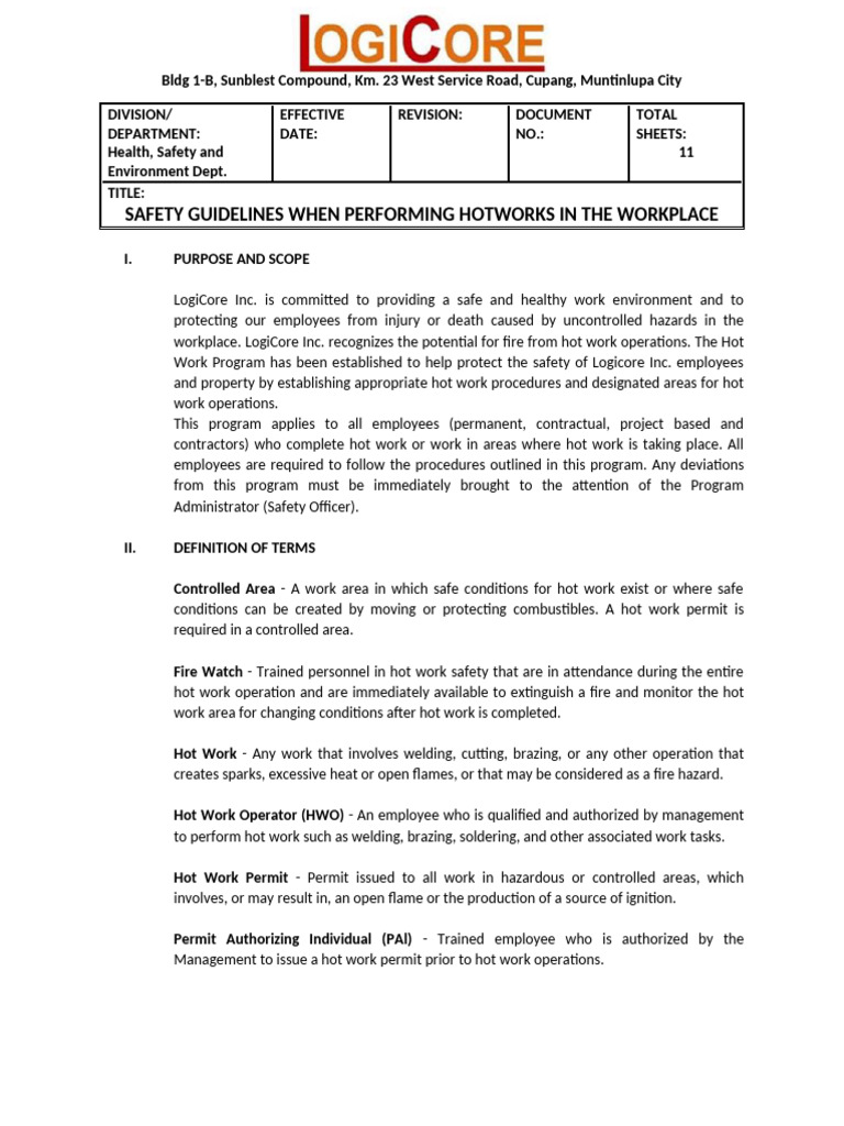 Hot Work Safety Guidelines for Employees | PDF | Fires | Personal ...