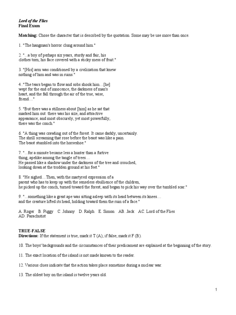 Lord of The Flies Final 2010 | PDF