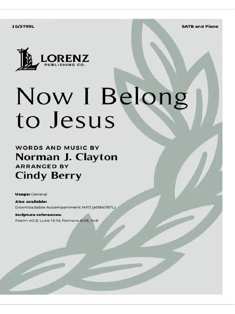 Now I Belong To Jesus Music Sheet | PDF