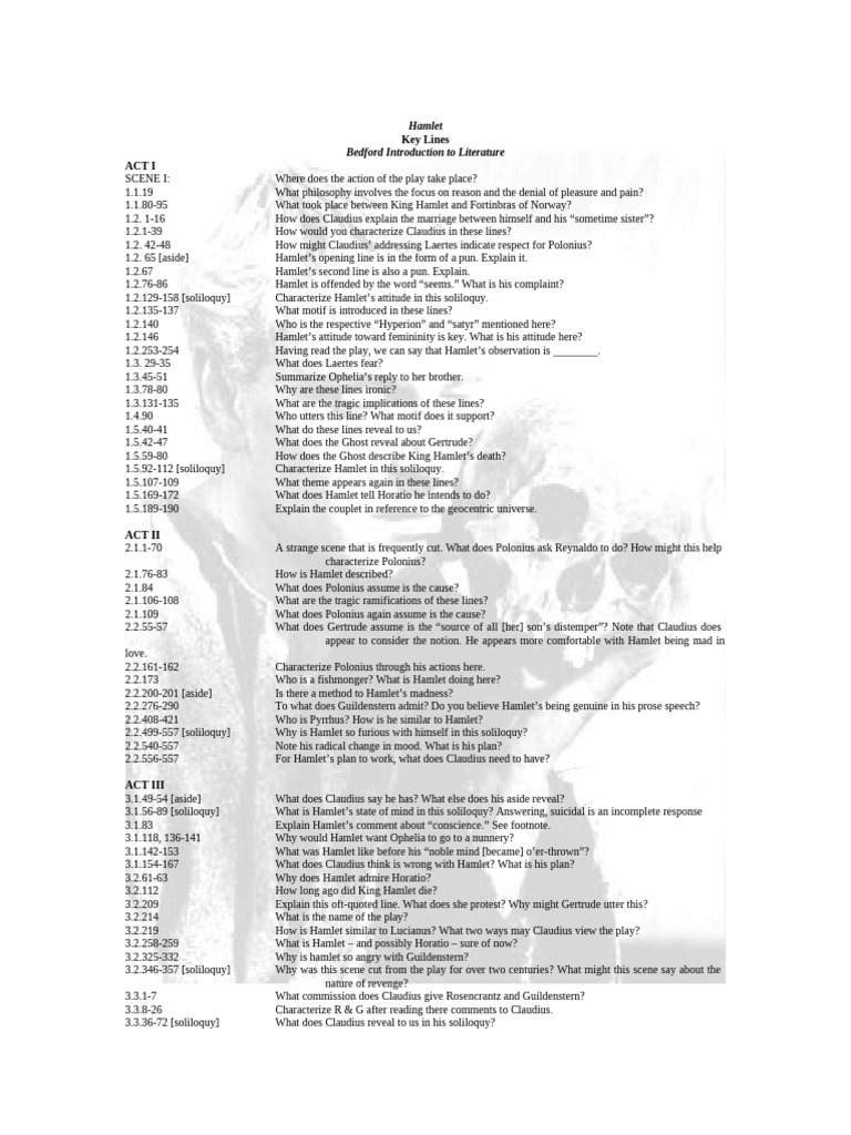 Key Scenes in Hamlet Analysis | PDF | Hamlet