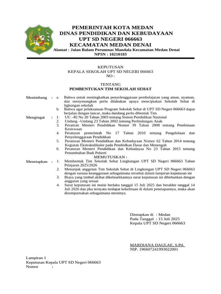 SK Tim Sekolah Sehat | PDF