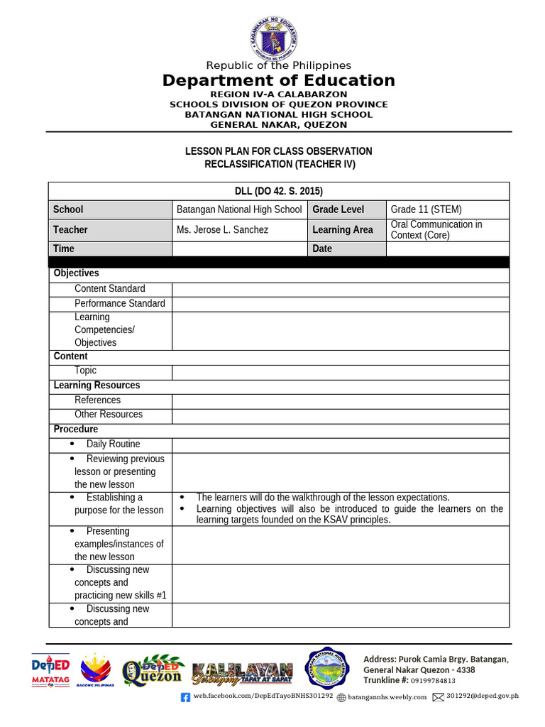 Grade 11 Oral Communication Lesson Plan | PDF | Learning | Behavior ...