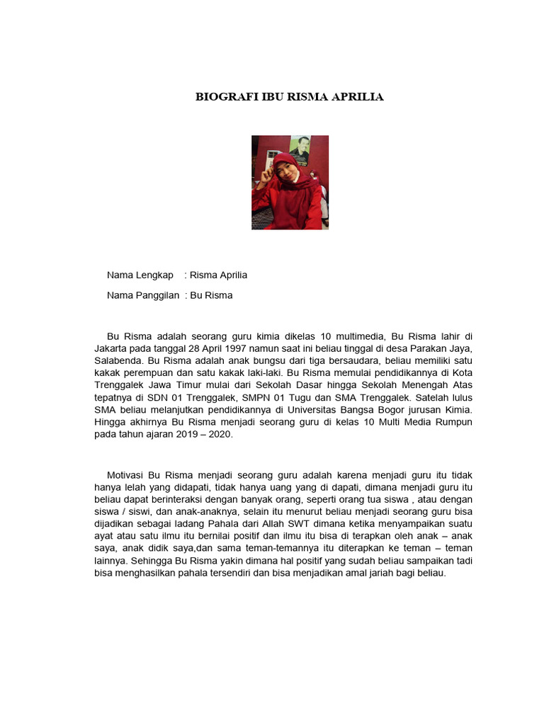 Biografi Guru Kimia Risma Aprilia | PDF
