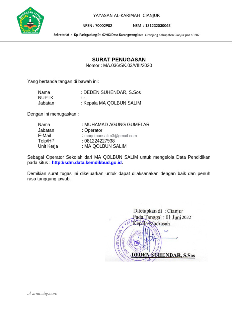 Contoh SK Operator VervalPD NISN | PDF