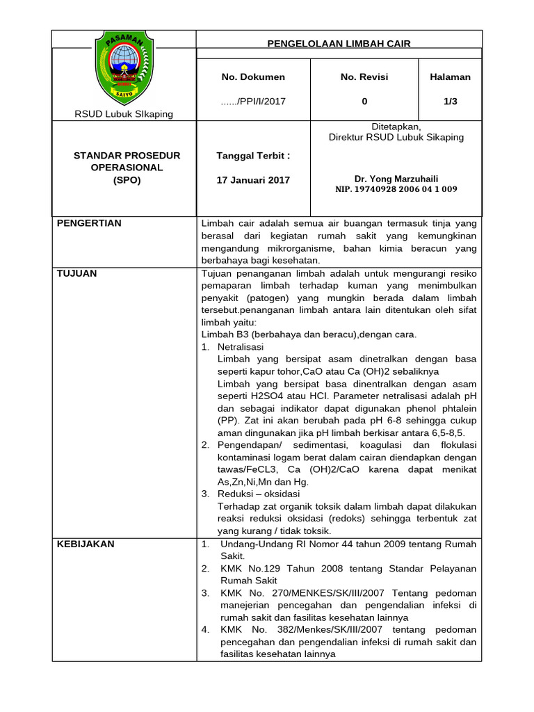 7.4 Spo Pengelolaan Limbah Cair. Ok | PDF