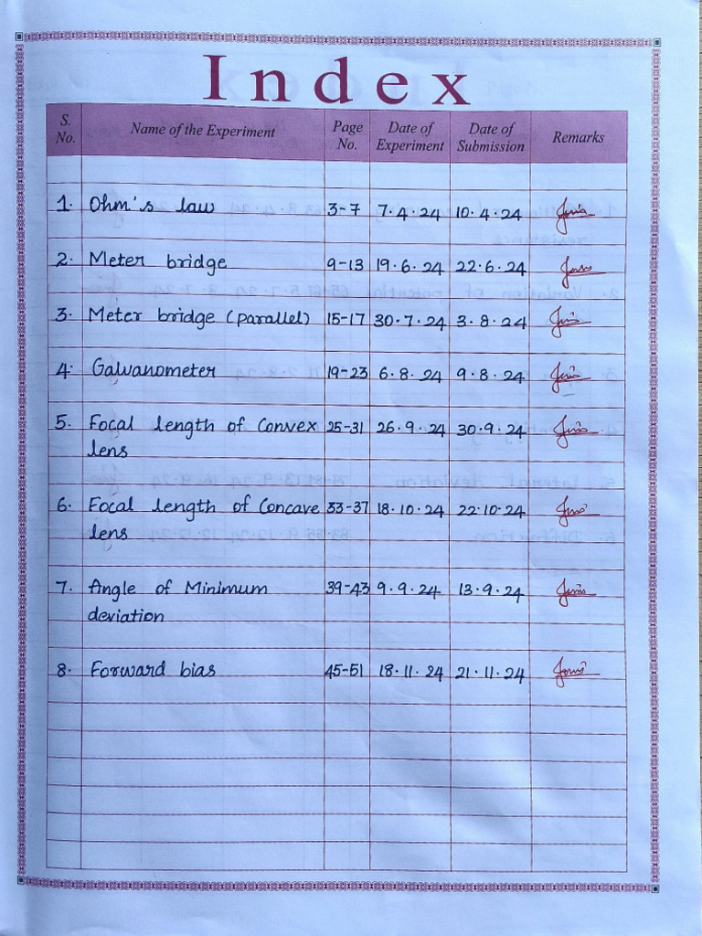 G12 PHYSICS Practical Record (8 Experiments) | PDF