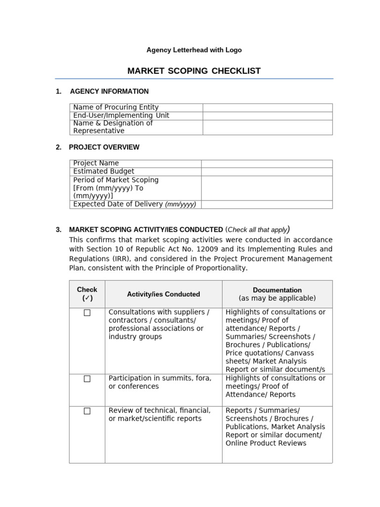 Market Scoping Checklist Template | PDF