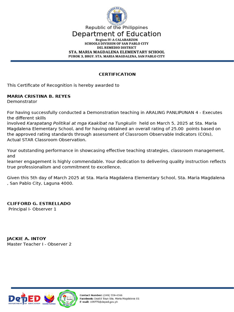 Reyes COT Certification | PDF