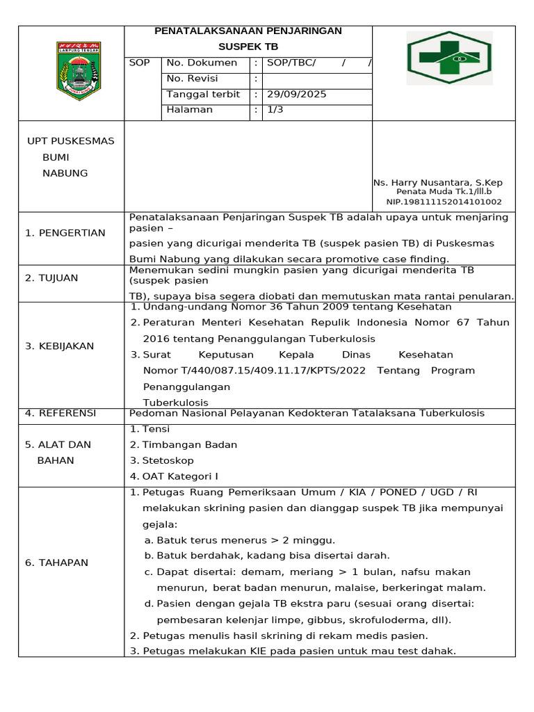 SOP Skrining TB | PDF