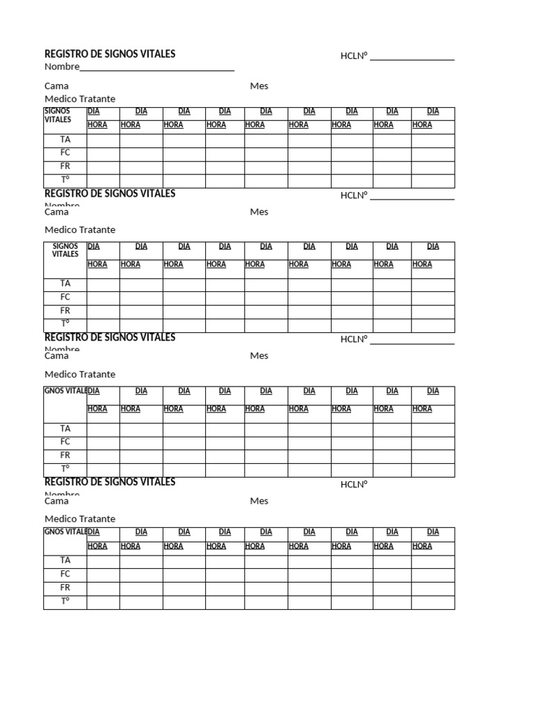 Registro de Signos Vitales Médicos | PDF