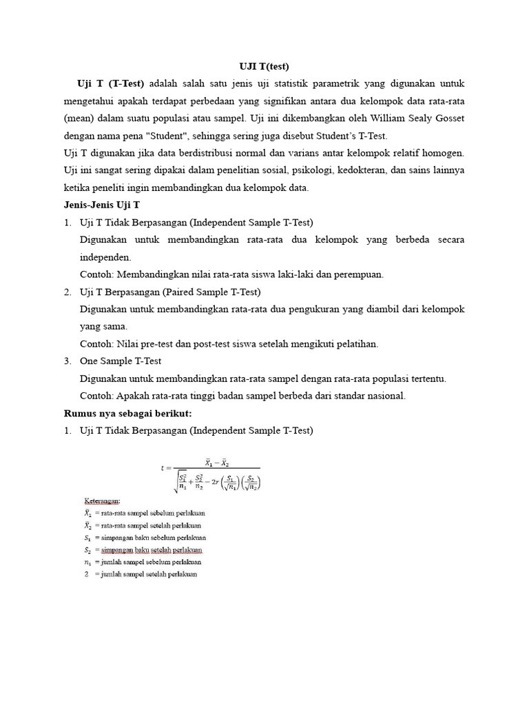 Panduan Lengkap Uji T Statistik | PDF