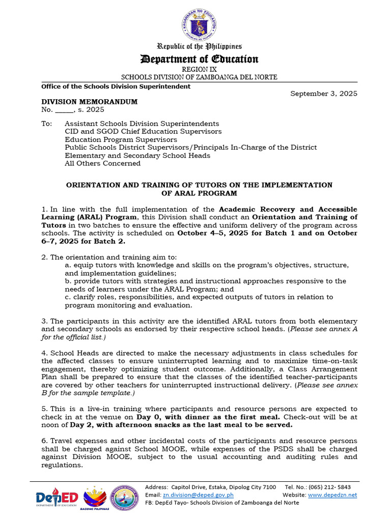 ARAL Program Tutor Training Memo | PDF | Cognition | Learning