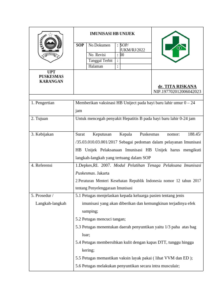 Prosedur Imunisasi HB Uniject Bayi | PDF